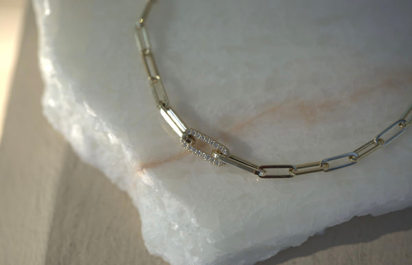 Pave Diamond Link Paperclip Chain Necklace - by Musti