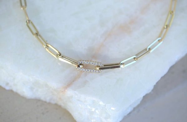 Pave Diamond Link Paperclip Chain Necklace - by Musti